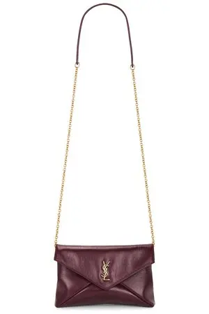 Saint Laurent Small Pouch On Chain - Dark Ruby