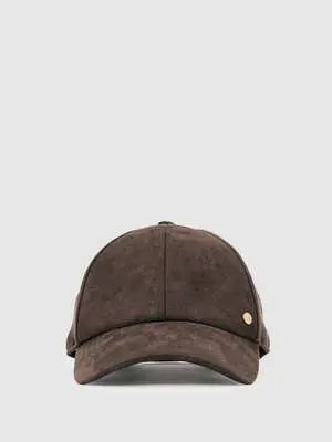 REISS Faux Suede Baseball Cap - Chocolate