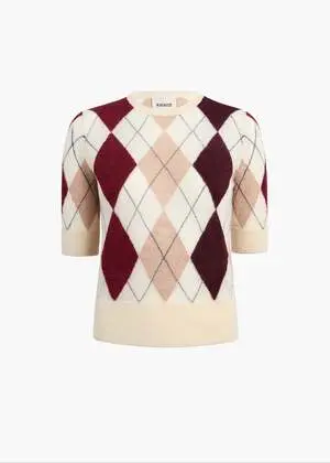Khaite Anders Argyle Knit Top - Cream Multi