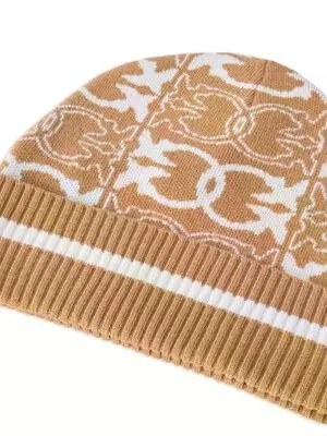 Pinko Love Birds Ribbed Beanie - Brown