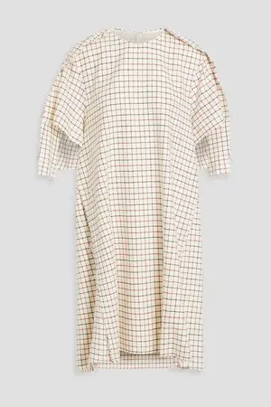 MAISON MARGIELA Frayed Checked Wool-tweed Midi Dress - Cream