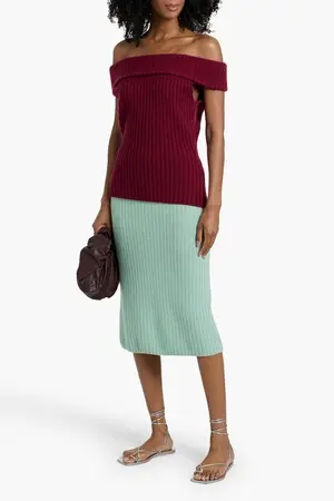 THE ELDER STATESMAN Ribbed Cashmere Midi Skirt