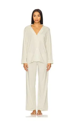 Eberjey Eberjey Gisele Long Pj Set In Sage. Mint Cream & Ivory