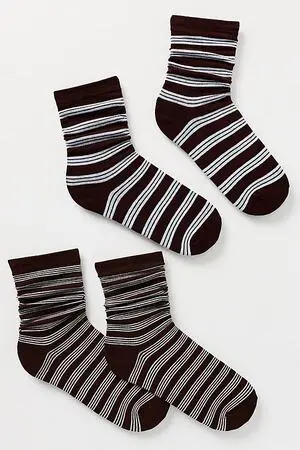 Anthropologie Striped Crew Socks, Set Of 2 - Brown