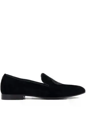 Roberto Cavalli Logo-embroidered Velvet Loafers