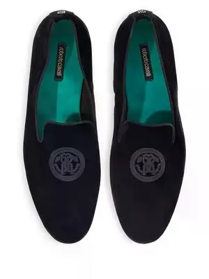 Roberto Cavalli Logo-embroidered Velvet Loafers