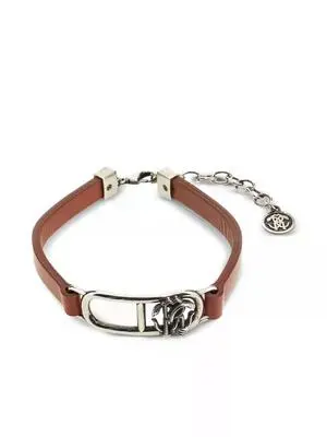 Roberto Cavalli Leather Bracelet With Rc Monogram - Silver