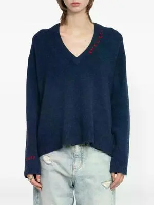 Zadig&Voltaire Miky Embroidered V-neck Sweater - Blue