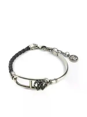 Roberto Cavalli Leather Braided Bracelet With Rc Monogram - Silver