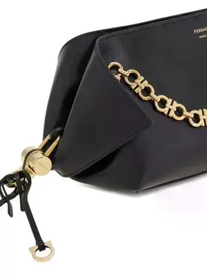 FERRAGAMO Gancini Chain Folded Shoulder Bag - Black