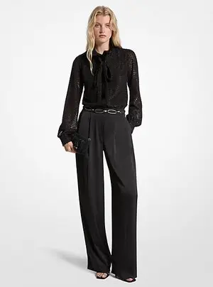 Michael Kors Metallic Clip Jacquard And Satin Tie-neck Jumpsuit - Black