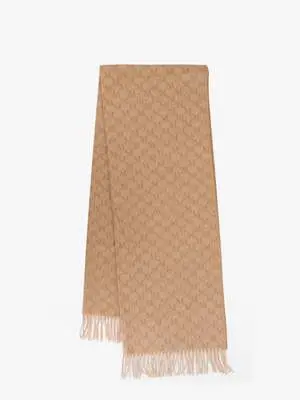 Max Mara Logo Camel Scarf With Allover Logo - Beige