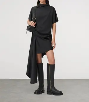 ALLSAINTS Draped Leslie Top With High Neck And Adjustable Side Ties - Black
