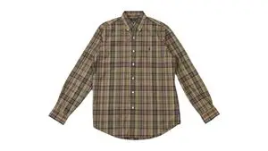 Ralph Lauren Performance Madras Sport Long Sleeve Shirt - Khaki Navy Blue