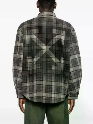 Off-White Checked Quilted Shirt Jacket - Grey