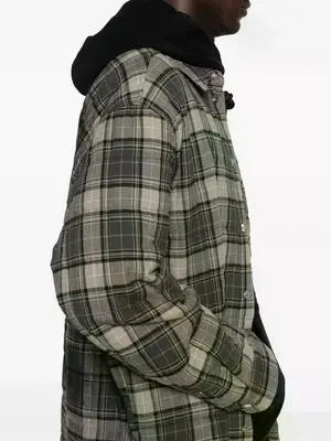 Off-White Checked Quilted Shirt Jacket - Grey
