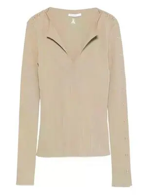 Patrizia Pepe Ribbed V-neck Sweater - Neutrals