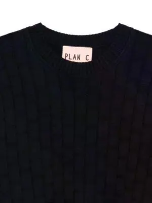 Plan C Quilted Crew-neck Sweater - Blue