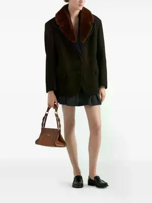 Prada Shearling-collar Suede Coat