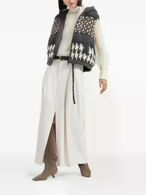 Brunello Cucinelli Sequin-embellished Houndstooth Hooded Vest