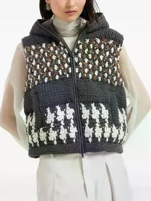 Brunello Cucinelli Sequin-embellished Houndstooth Hooded Vest