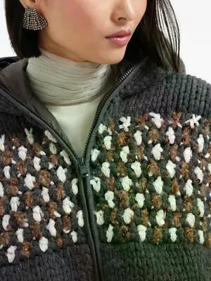 Brunello Cucinelli Sequin-embellished Houndstooth Hooded Vest