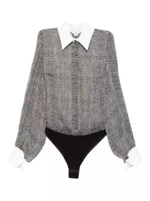 Elisabetta Franchi Collared Snakeskin Bodysuit