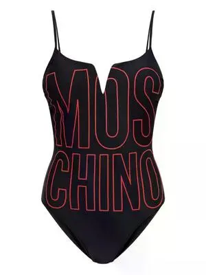 Moschino Logo-print V-neck Swimsuit - Black