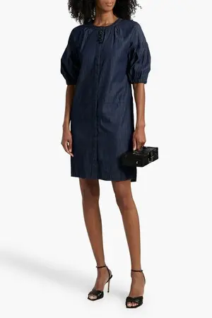 Max Mara Meringa Embellished Chambray Mini Dress