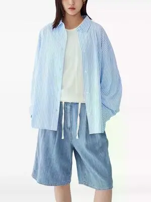 STUDIO TOMBOY Striped Single-pocket Shirt - Blue