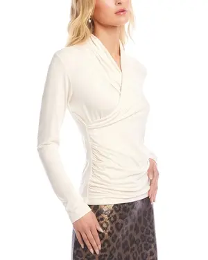 Karen Kane Crossover Side Shirred Top - Ecru