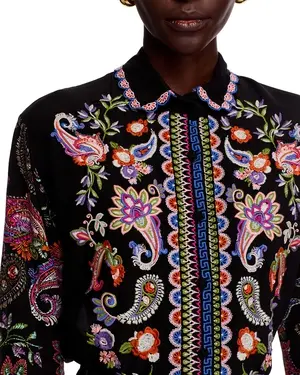 Johnny Was Mills Silk Embroidered Shirt