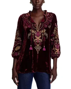 Johnny Was Embroidered Velvet Top