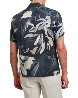 Ted Baker London Rognski Tropical Floral Linen Short Sleeve Relaxed Fit Button Down Shirt