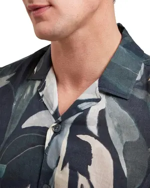 Ted Baker London Rognski Tropical Floral Linen Short Sleeve Relaxed Fit Button Down Shirt