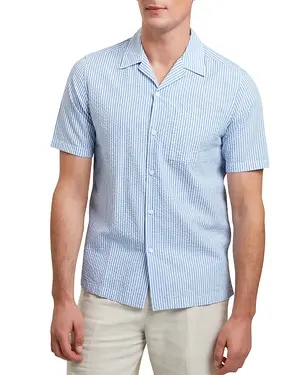 Ted Baker London Ellyson Short Sleeve Seersucker Relaxed Fit Button Down Shirt - Sky Blue