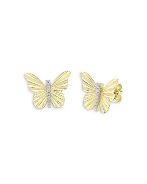MOON & MEADOW Diamond And 14k Yellow Butterfly Stud Earrings - Gold