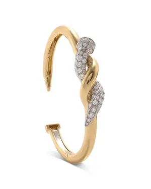 David Webb 18k Yellow & Platinum Diamond Twisted Nail Cuff Bracelet - Gold