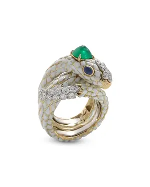 David Webb Diamond & Gemstone Snake Ring - Gold