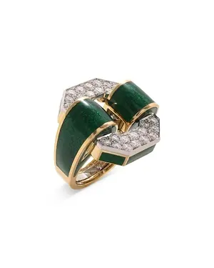 David Webb Diamond Buckle Ring - Green/gold
