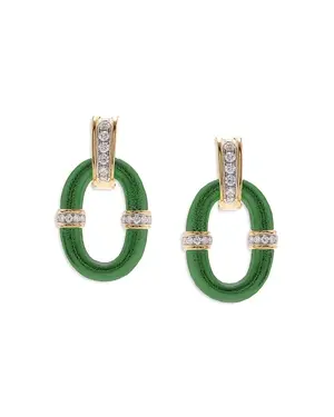 David Webb 18k Yellow Gold & Platinum Diamond Enamel Link Earrings - Green/gold
