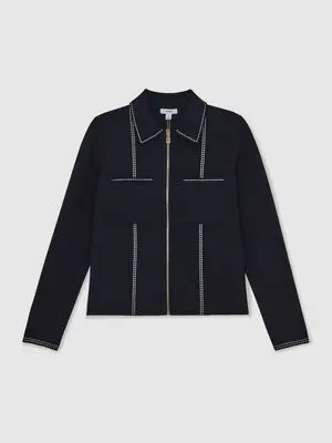 REISS Ivy Stitch-detail Zip-through Cardigan