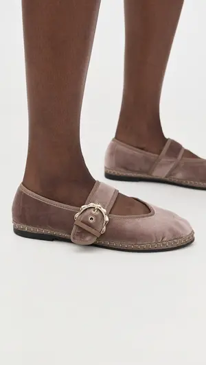 FLABELUS Sophie Velvet Mary Jane Flats - Brown