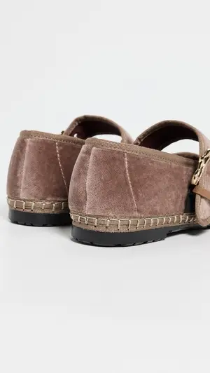 FLABELUS Sophie Velvet Mary Jane Flats - Brown