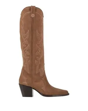 Maje Leather Cowboy Boots - Beige