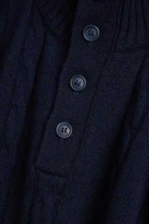 AURELIEN Cable-knit Wool And Cashmere-blend Polo Jumper - Navy