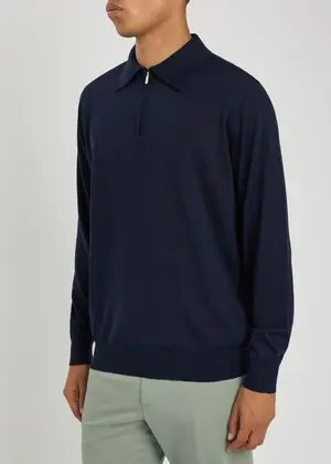 LARDINI Fine-knit Wool-blend Polo Shirt