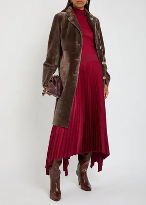JOSEPH Plissé Satin Midi Skirt - Red