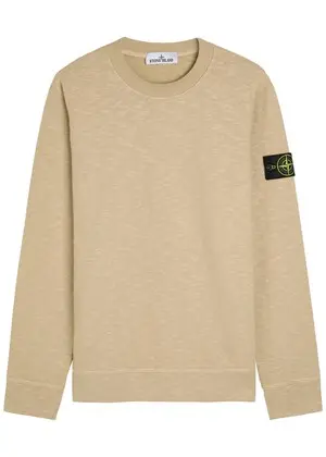 Stone Island Slubbed Cotton Sweatshirt With Logo - Sand