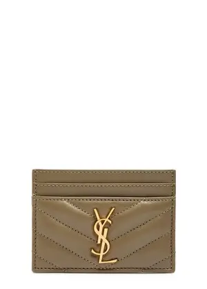 Saint Laurent Cassandre Logo Quilted Leather Card Holder - Green